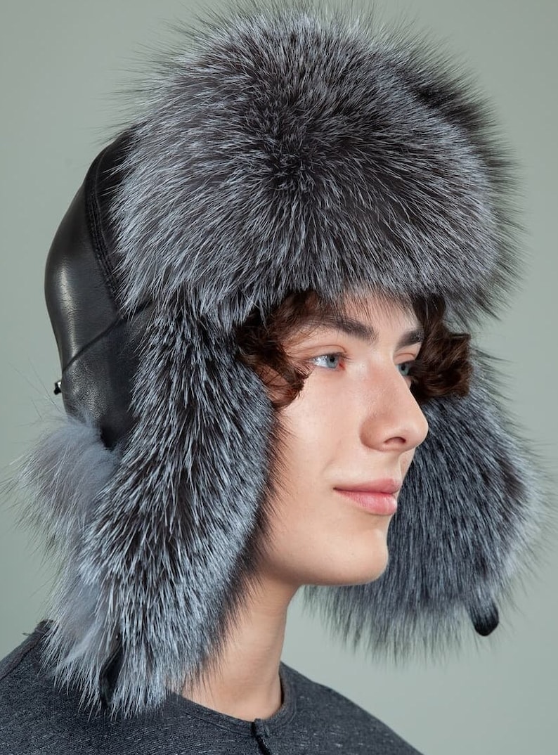 Luxury Silver Fox Fur & Leather Ushanka Hat Unisex - Etsy