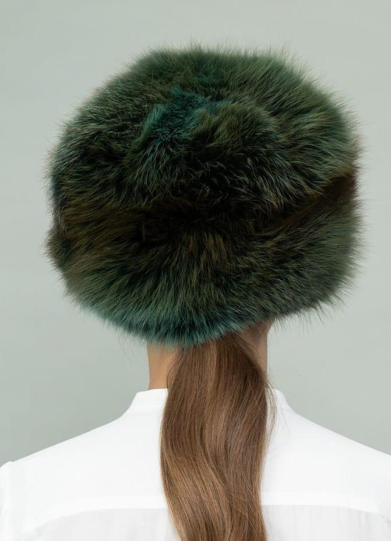 Dark Green Fox Fur Hat in Full Round Style - Etsy