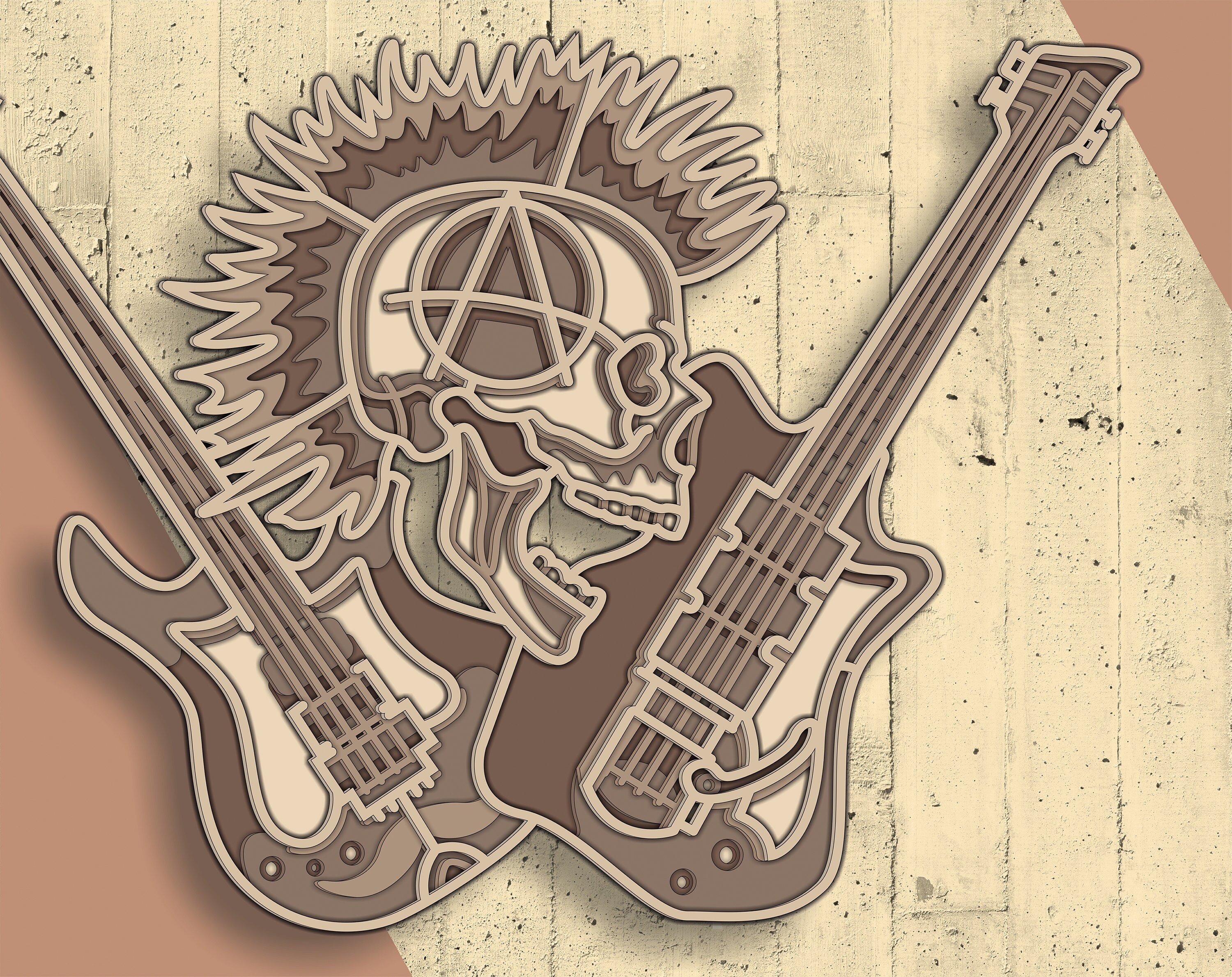 Punk Rock Guitar 3D Layered SVG File / Laser Cut File / Punk Rock Music ...
