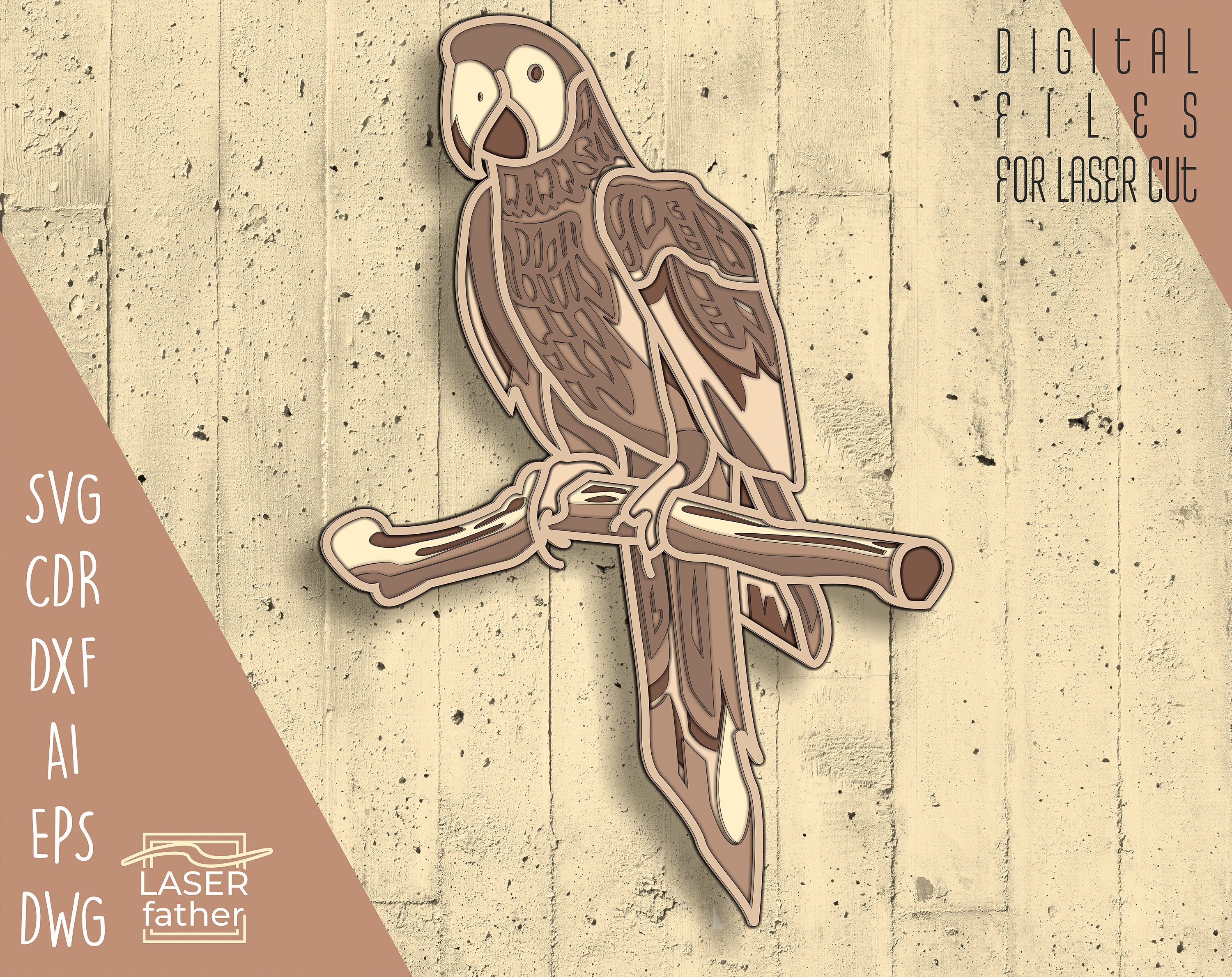 3D Parrot SVG Layered Design / Laser Cut Files / 5 Layers Parrot ...