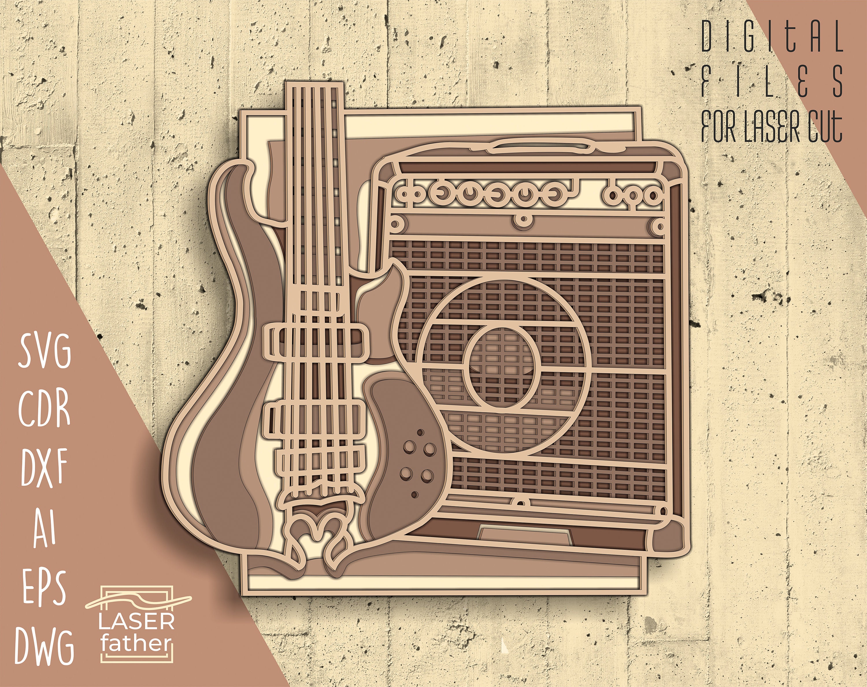 Bass Guitar 3D Layered SVG File / Laser Cut File / Gift for Music Lover ...