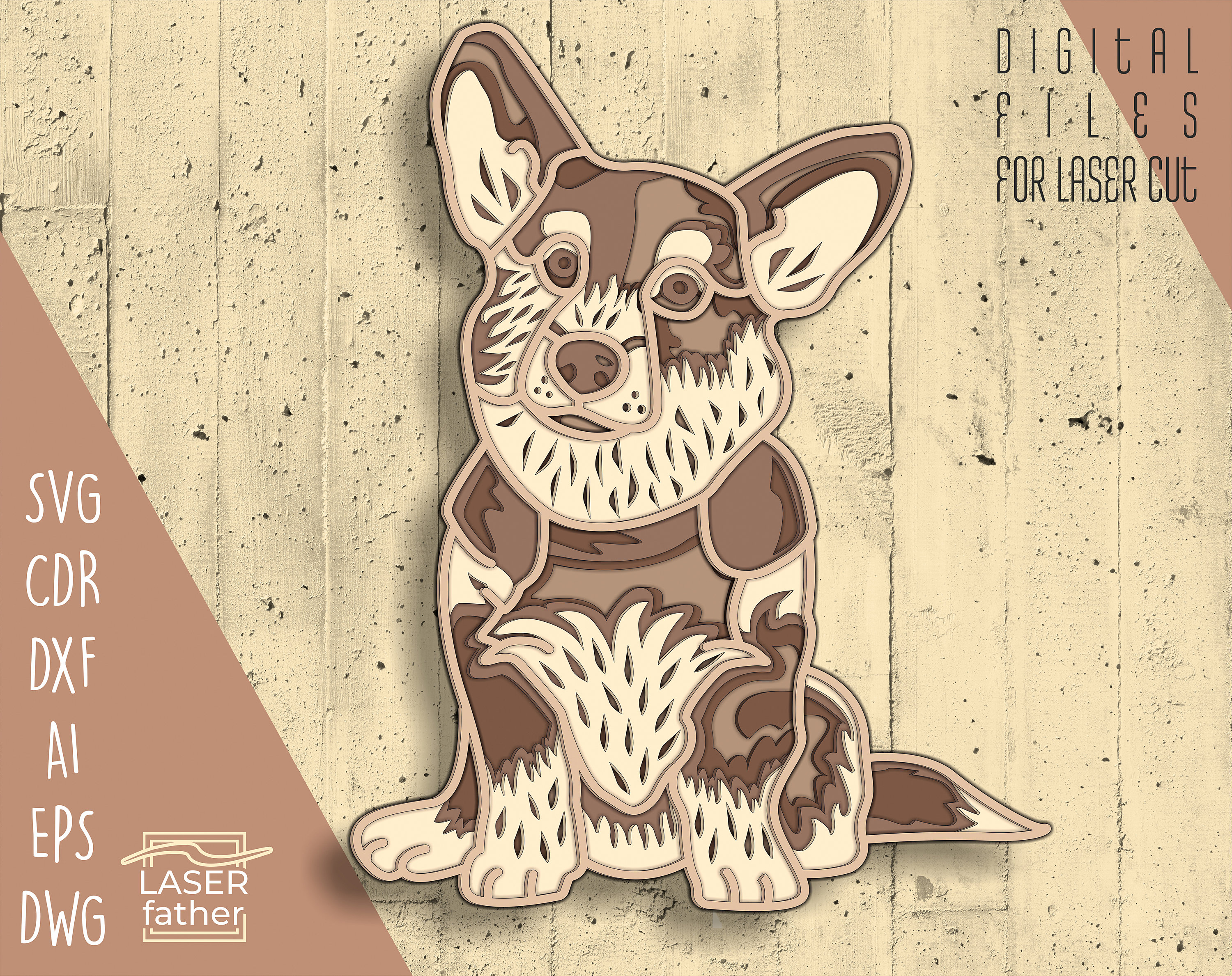 Corgi SVG Layered 3D File / Laser Cut Files/ Dog Silhouette / Digital ...