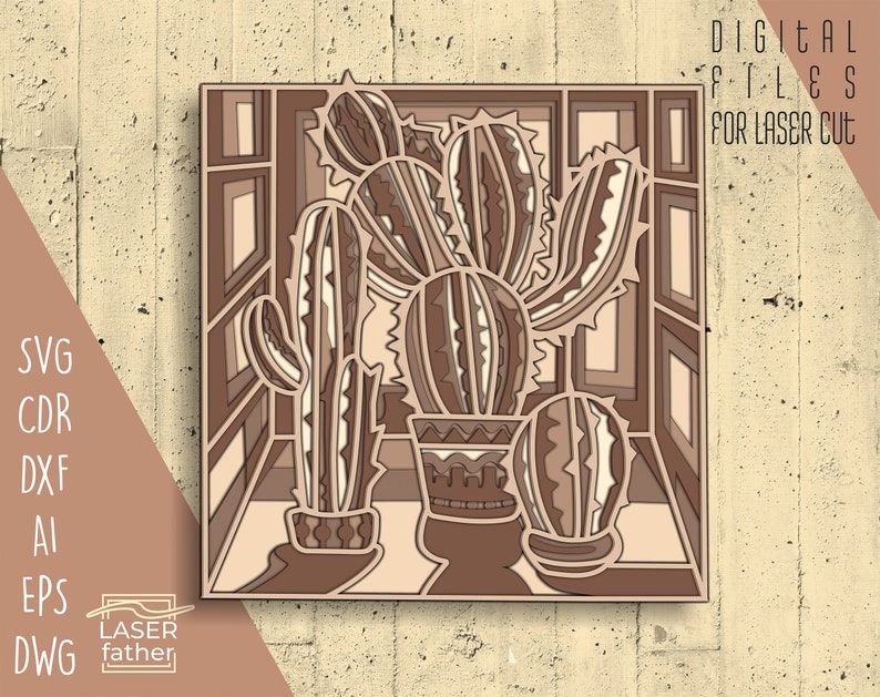 3D Cactus Multilayered SVG File/ Laser Cut Home Decor / Digital ...