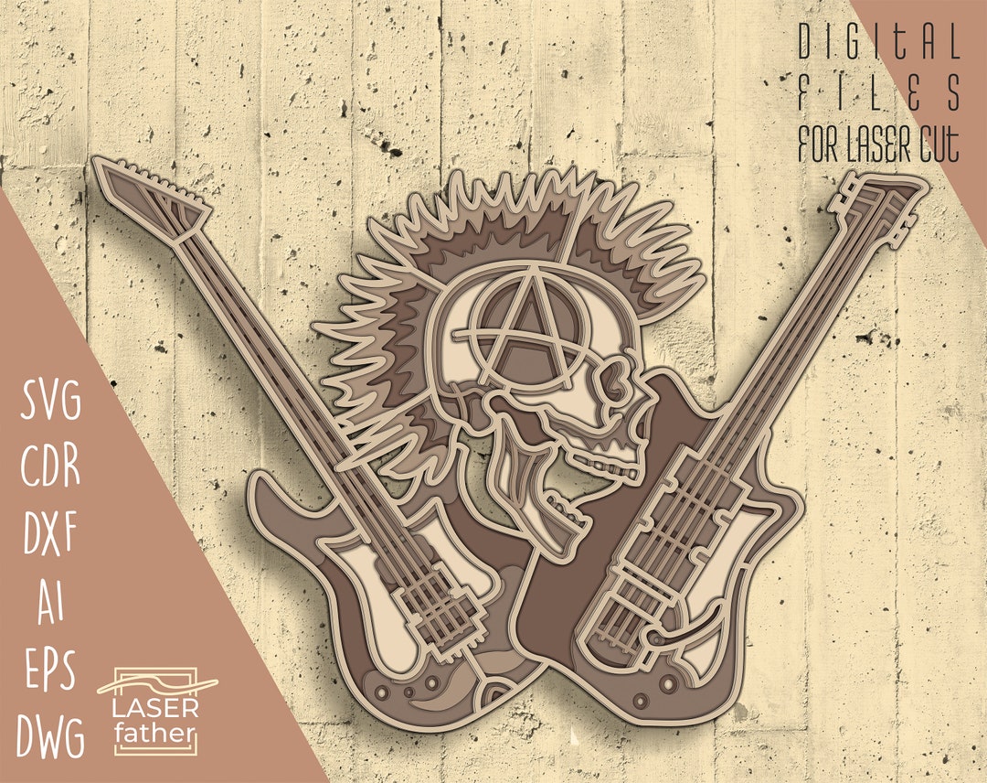 Punk Rock Guitar 3D Layered SVG File / Laser Cut File / Punk Rock Music ...