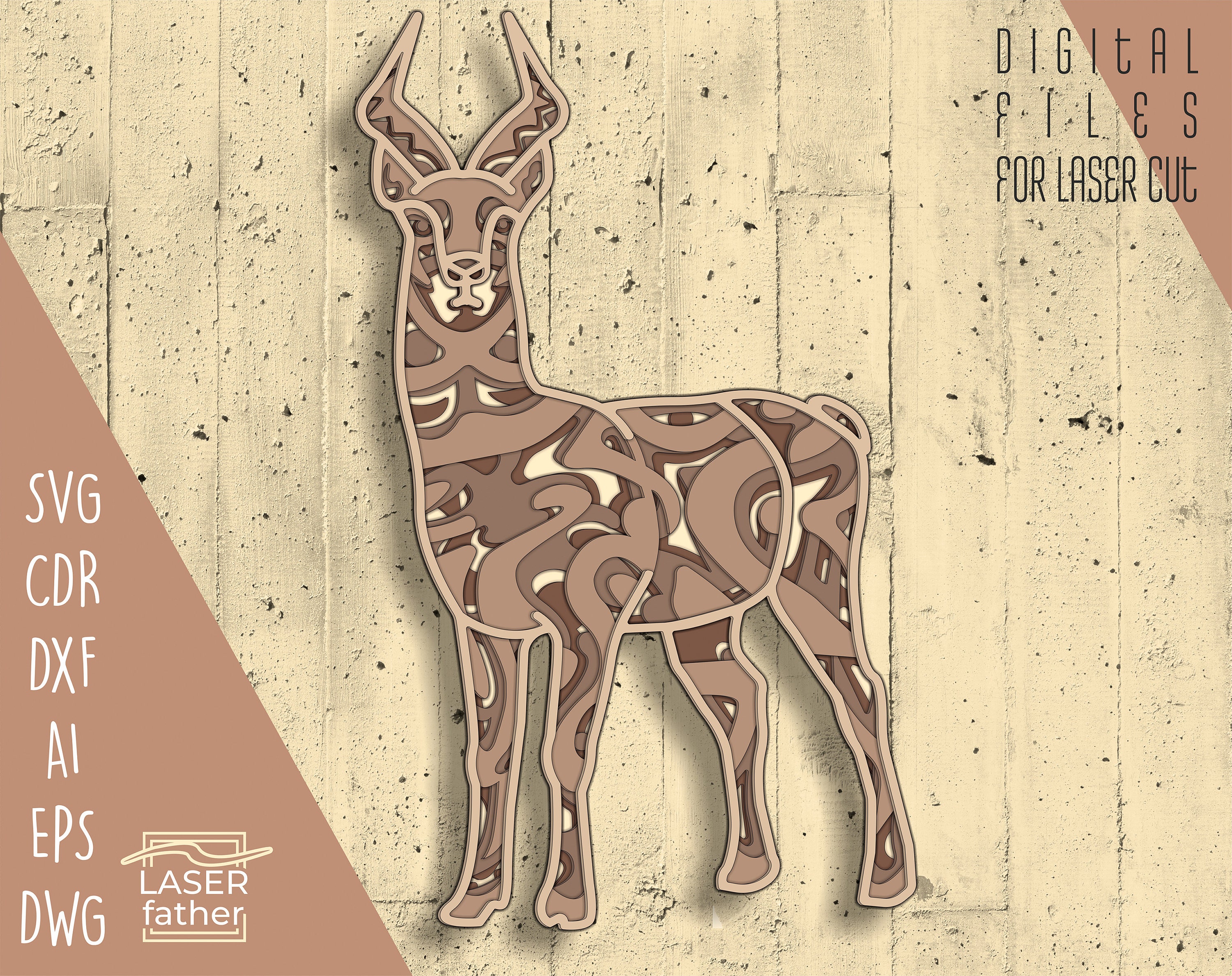 Antelope SVG Multilayered 3D Design / 5 Layers Laser Cut Files ...