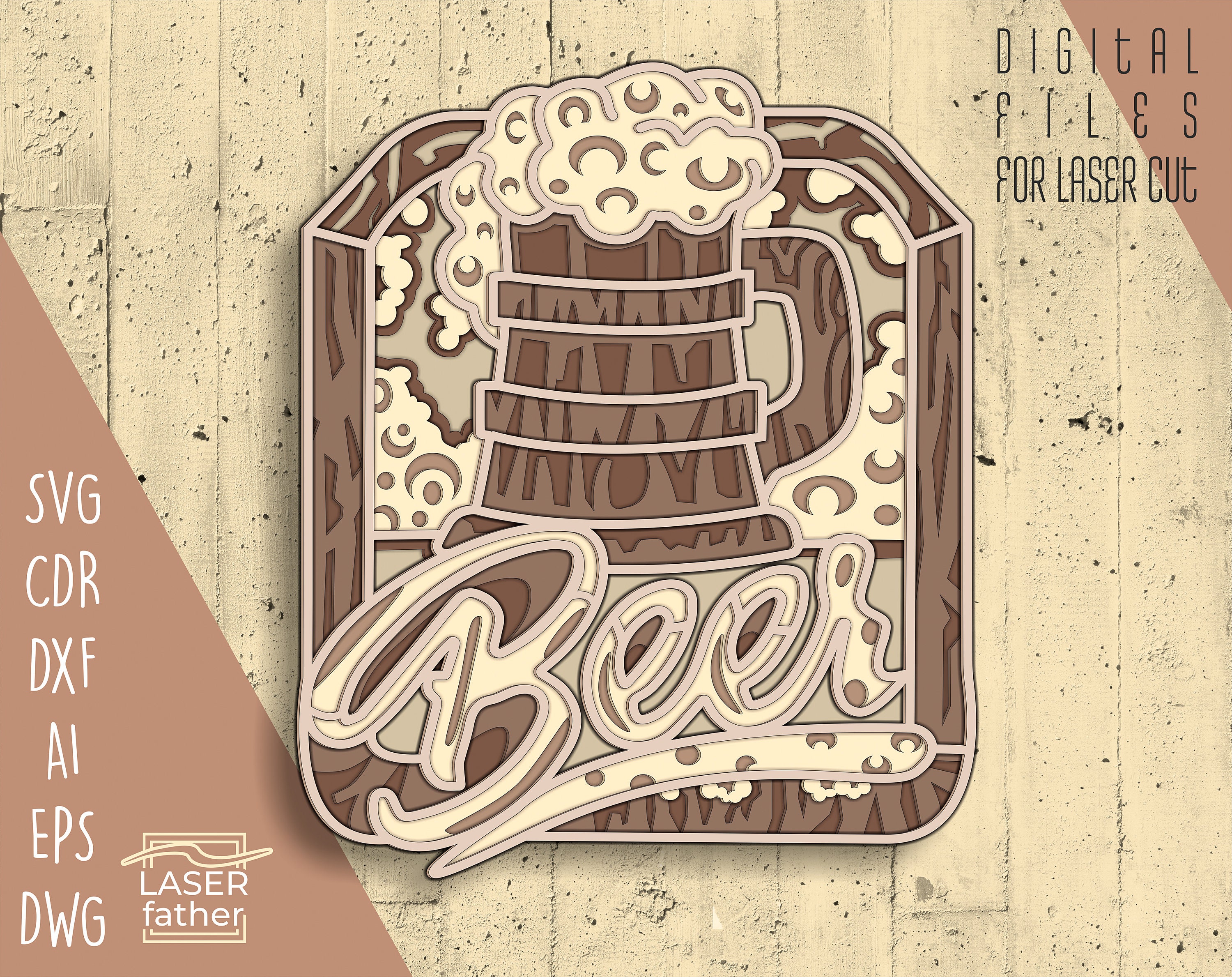 3D Beer SVG Layers File / Laser Cut Home Decor / Beer SVG / Instant ...
