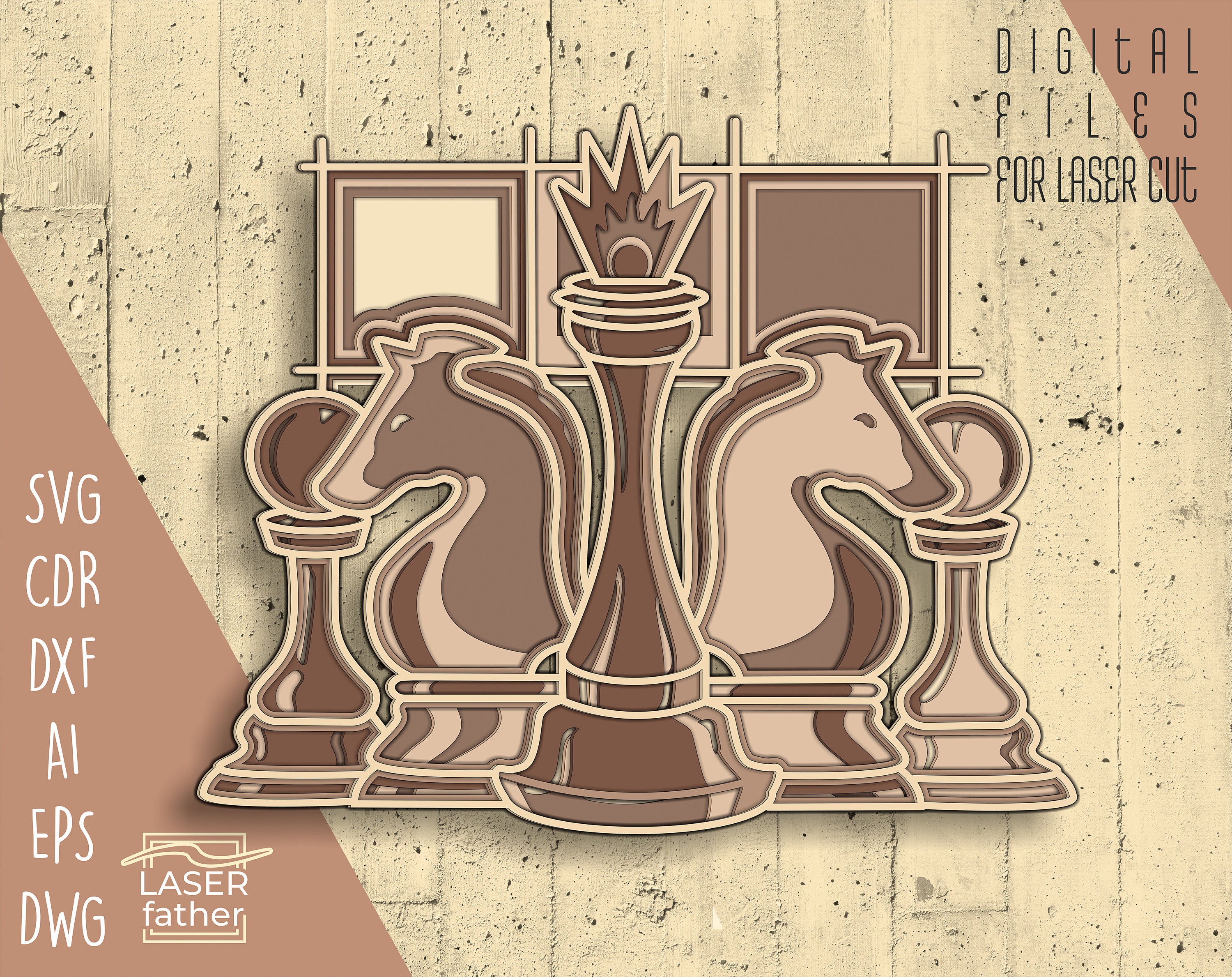 3D Chess SVG Multilayer File / Laser Cut File / Chess SVG / Digital ...