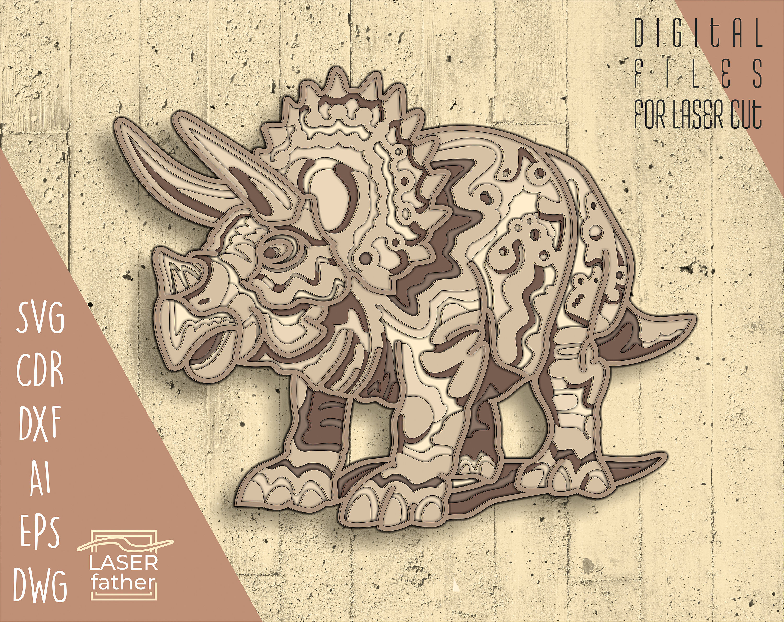 Dinosaur 3D Multilayer SVG/ Laser Cut Home Decor / Dinosaur SVG ...