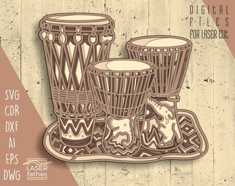 African Drums 3D Multilayered SVG / Mandala Craft Laser Cut Files ...