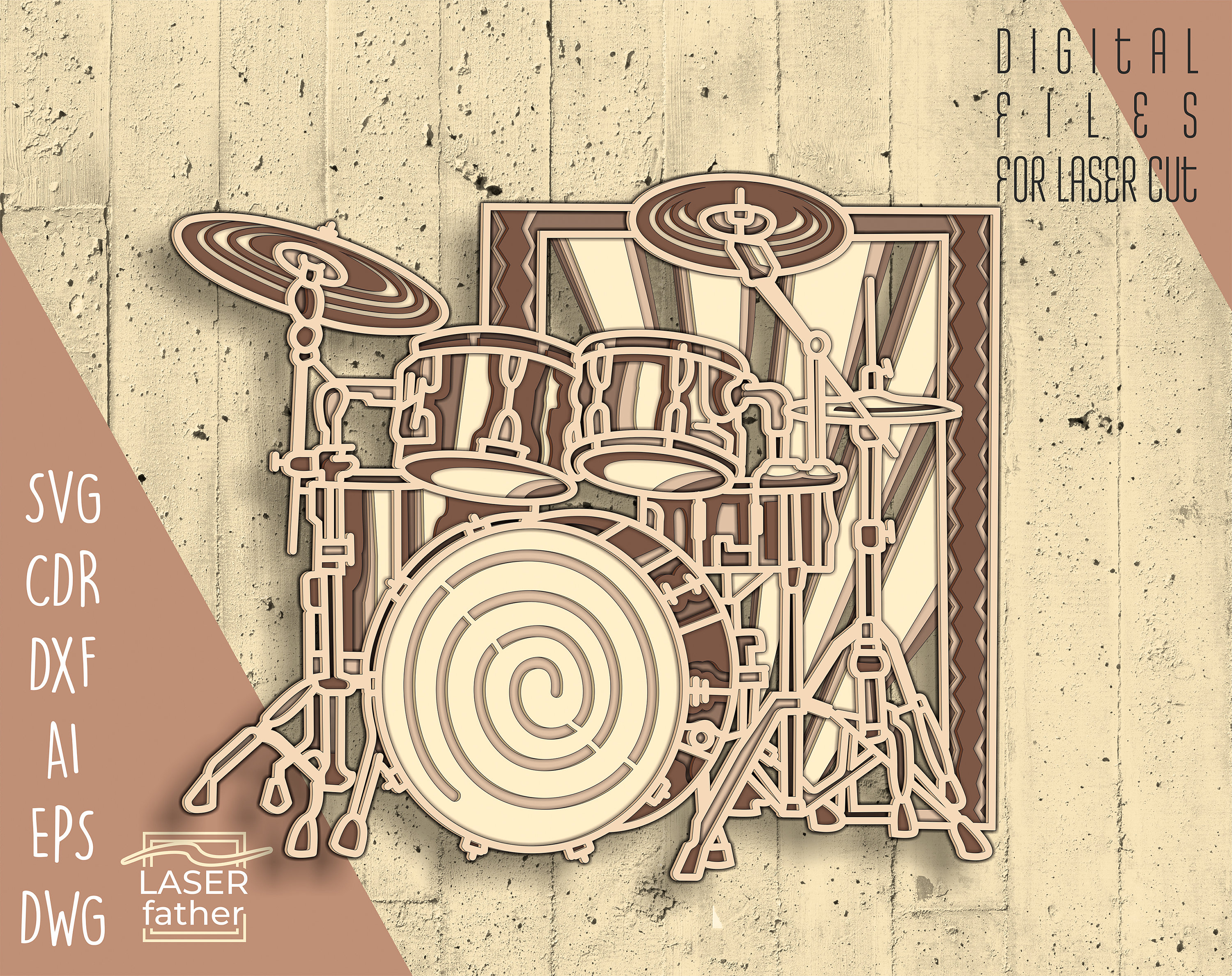 Drums 3D Layered SVG File / Mandala Laser Cut File / Gift for Music Lover / Instant Download ...