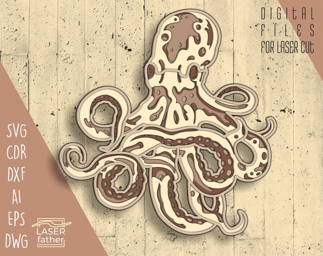 Octopus SVG Multilayered 3D Design / Laser Cut Files / Octopus Digital ...