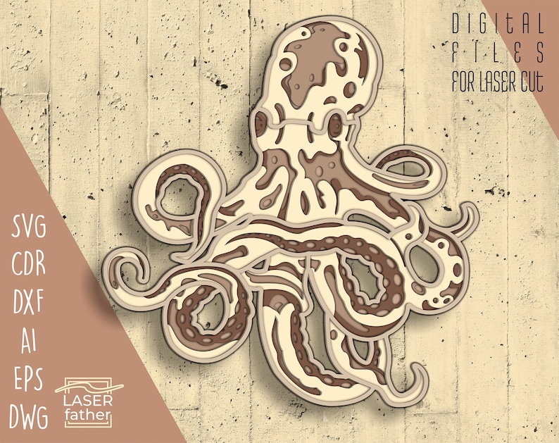 Octopus SVG Multilayered 3D Design / Laser Cut Files / Octopus Digital ...