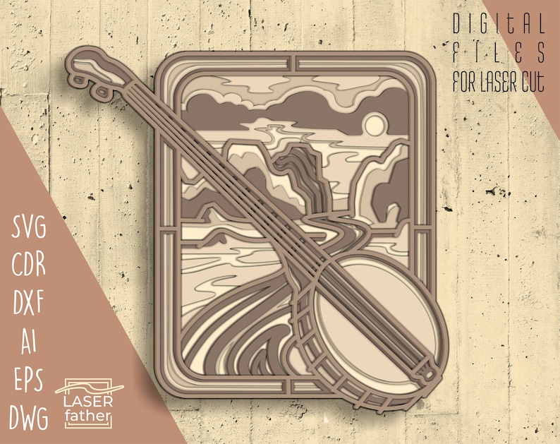 Banjo 3D Layered SVG File / 5 Layers Laser Cut File / Music Instrument ...