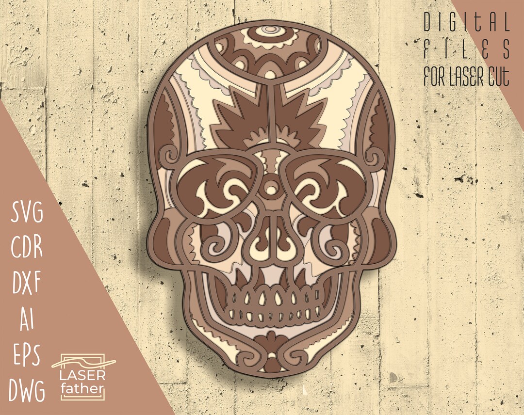 Skull 3D Layered SVG File / 5 Layers Laser Cut File / Skull Craft Gift ...