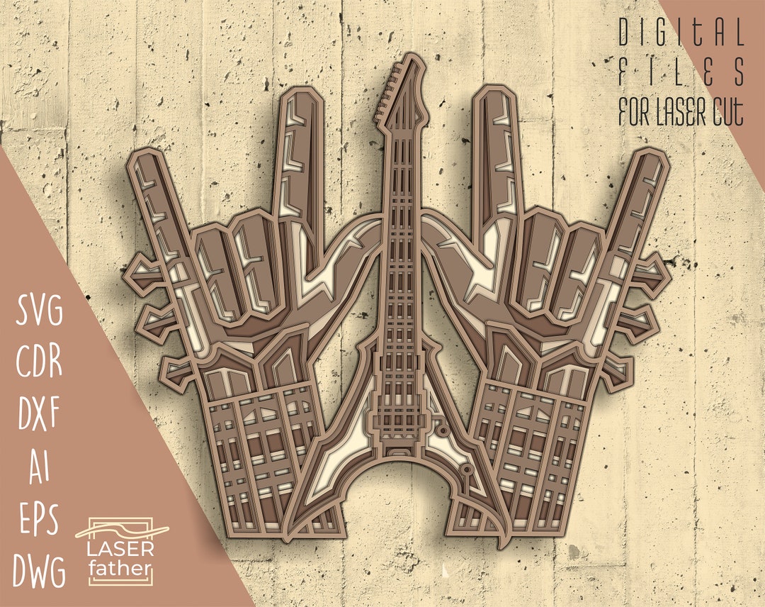 Hard Rock Guitar 3D Layered SVG Laser Cut File / Hard Rock Music SVG ...