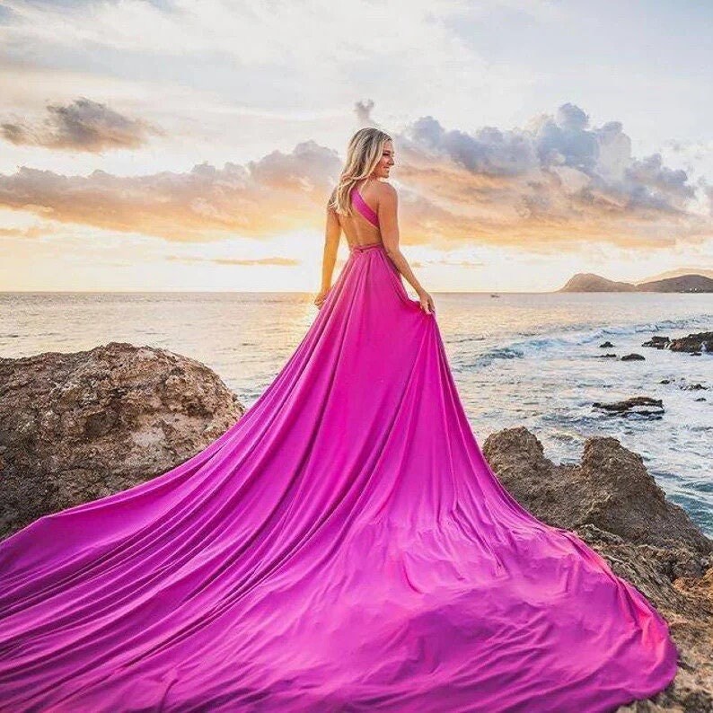 Fuchsia Long Trail Flying Dress Flying Tail Dress for Photoshoot Long ...