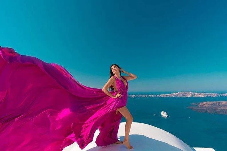 Fuchsia Long Trail Flying Dress Flying Tail Dress for Photoshoot Long ...