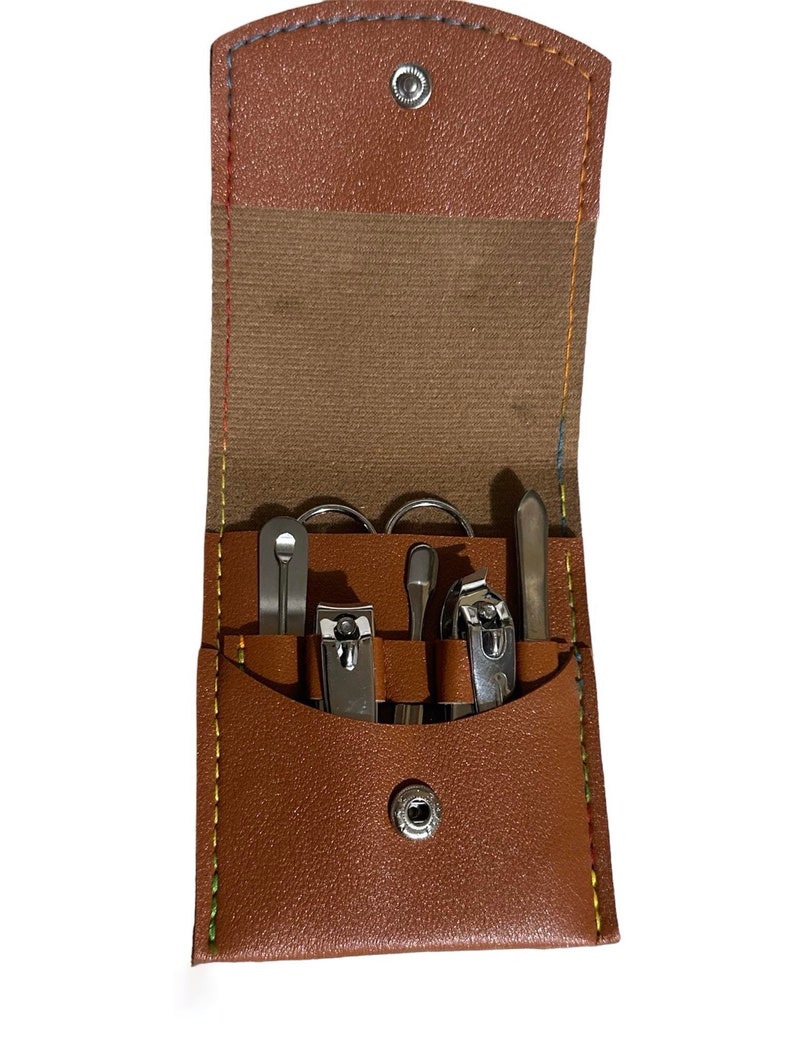 Nail Clipper Beauty & Enhancement Tool Set 7 Piece Folding Leather ...