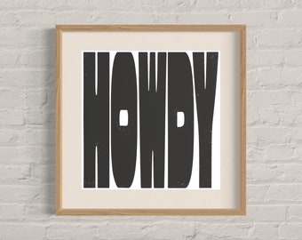 Howdy Typography Art Print, Western Decor, Southwestern Wall Art ...