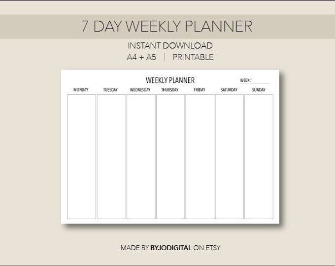 Weekly Planner Printable, 7 Day Weekly Planner, Printable Organizer ...