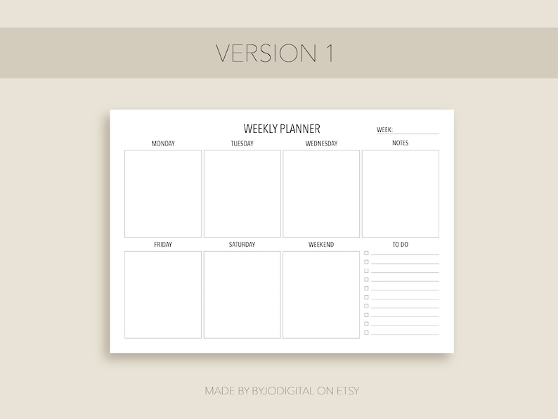 Blank Minimalistic Printable Weekly Planner Horizontal I Instant ...
