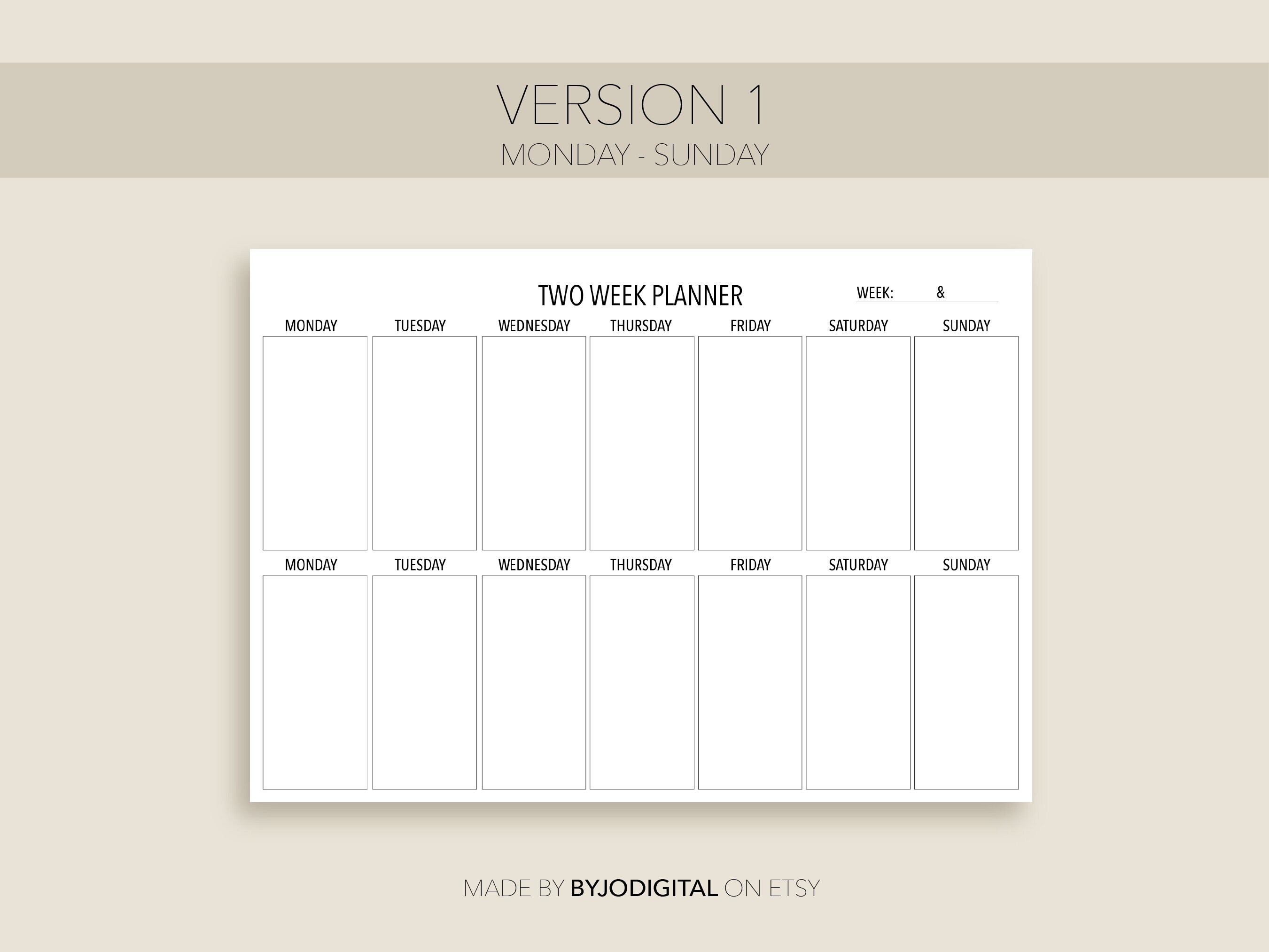 Blank Minimalistic Full Two Week Printable Planner I Instant Download ...