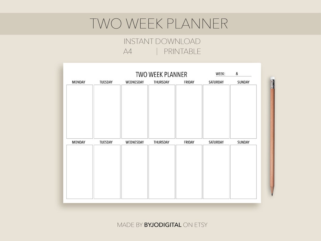 Blank Minimalistic Full Two Week Printable Planner I Instant Download ...