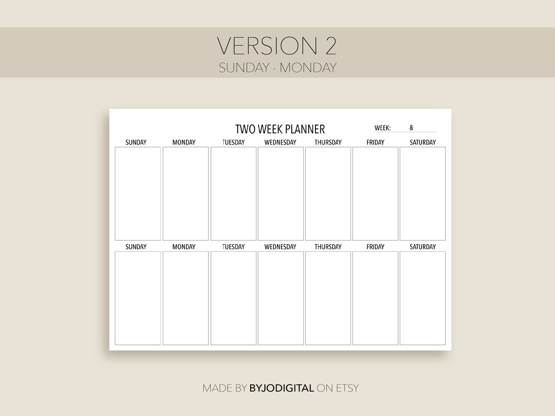 Blank Minimalistic Full Two Week Printable Planner I Instant Download ...