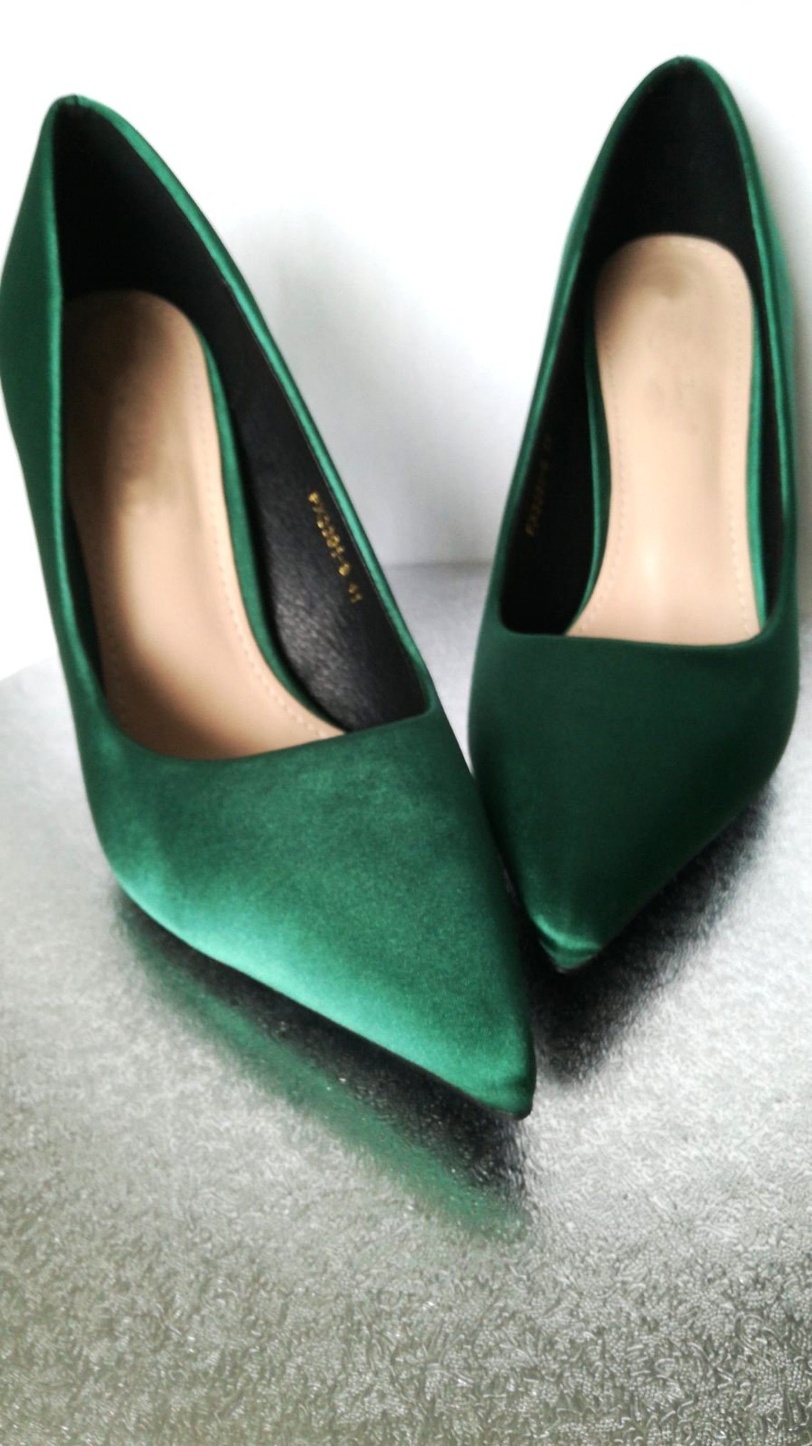 Emerald Green Satin Shoes for Bride or Bridesmaid big Sizes Available ...