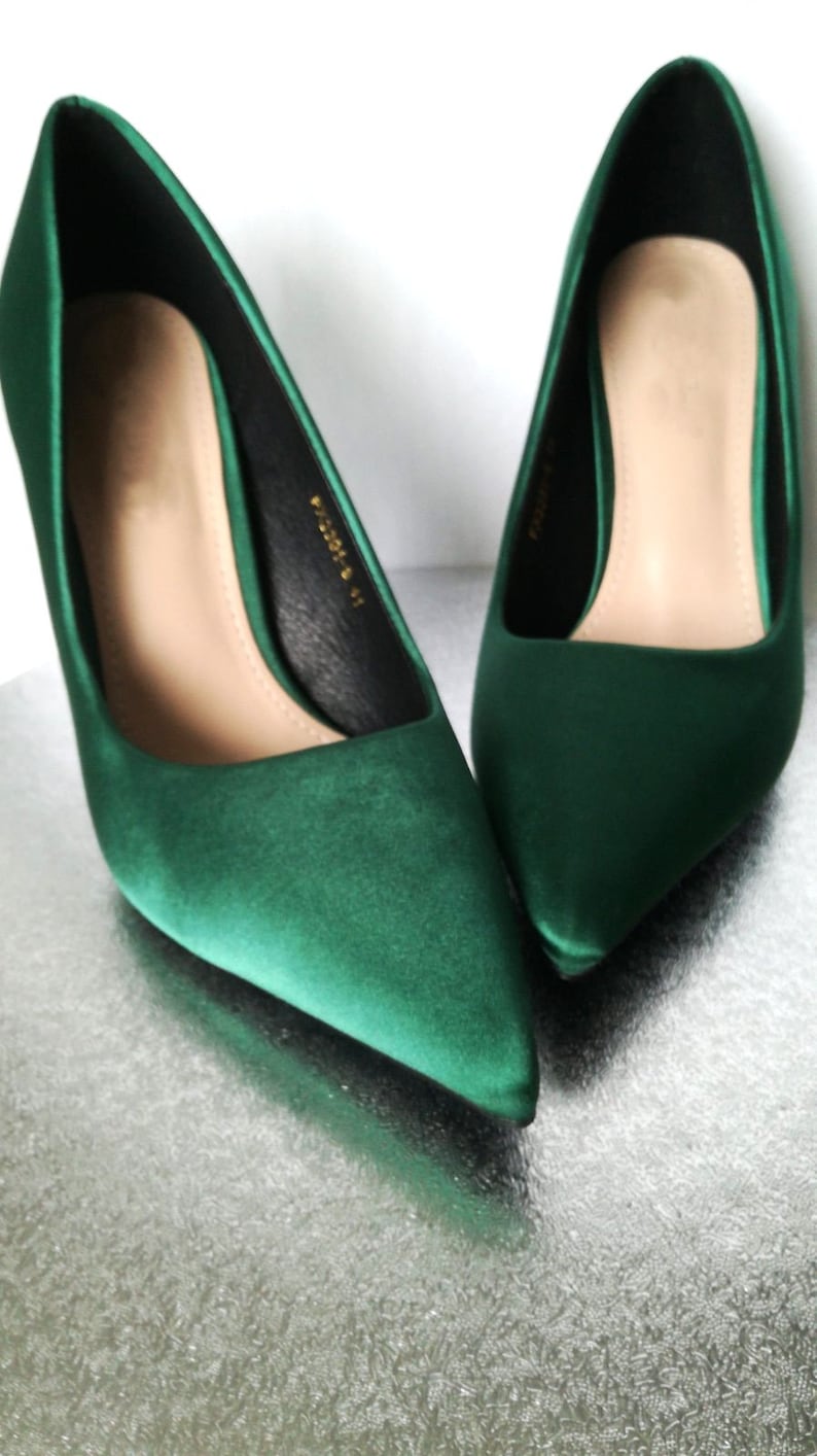 Emerald Green Satin Shoes for Bride or Bridesmaid -big Sizes Available ...