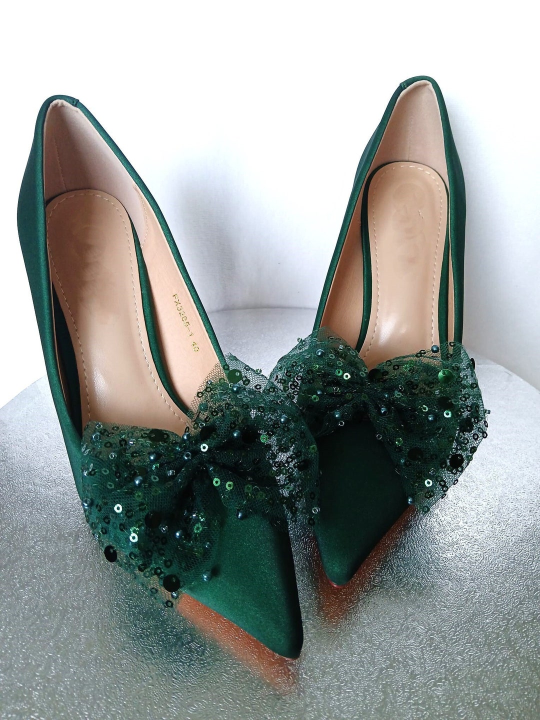 Elegant Forest Green Satin Shoes,wedding Shoes With Bow Clips,heels for ...