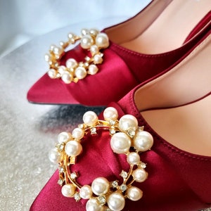 Stylish Burgundy Wine Red Satin Wedding Shoes for Bride or Bridesmaid ...