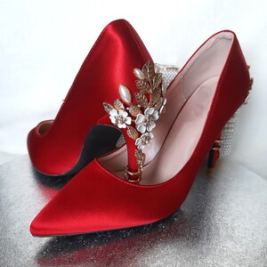 Red Satin Shoes for Bride or Bridesmaid With Floral Embellishment - Etsy
