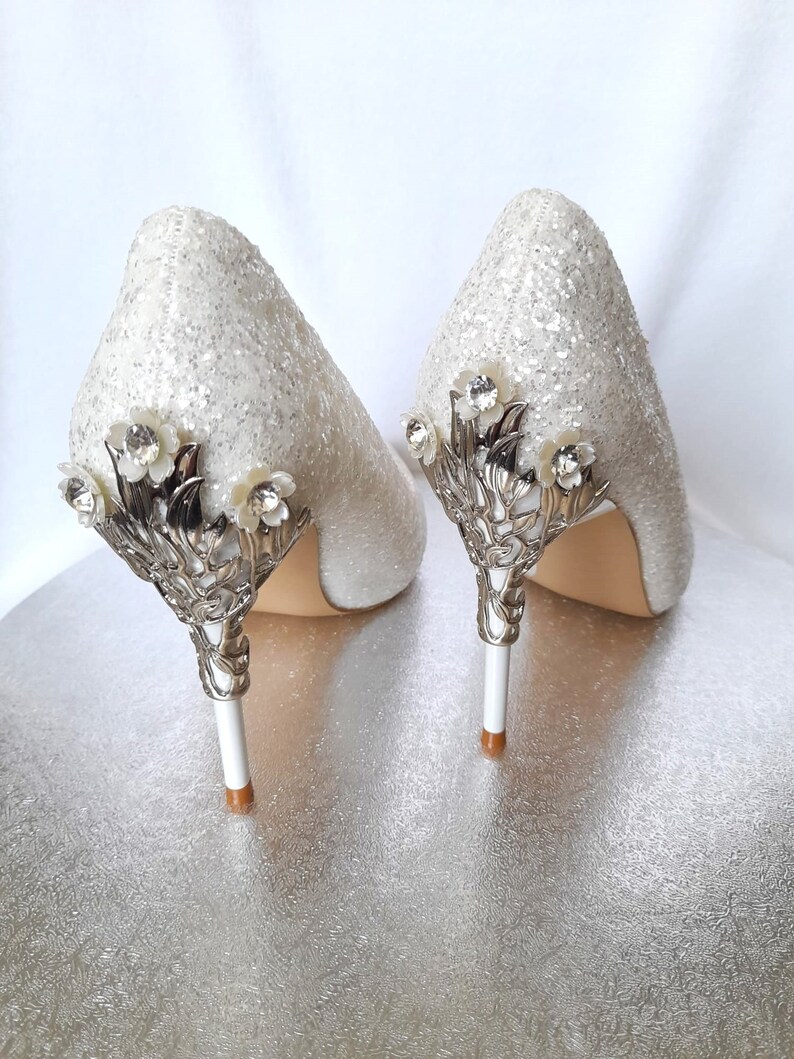 Elegant White Sparkling Glitter Wedding Shoes for Bride or - Etsy