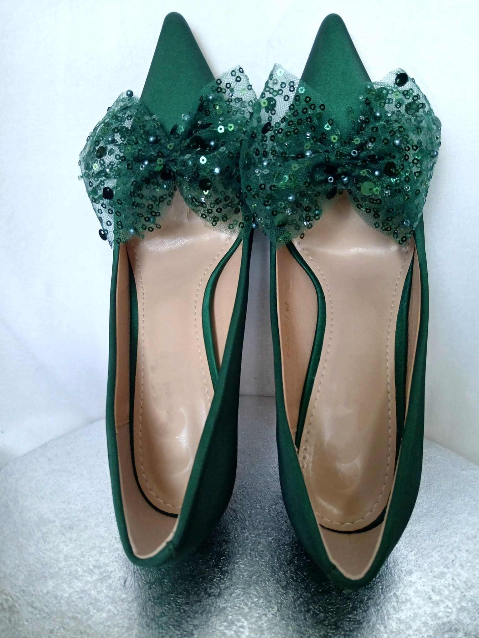 Elegant Forest Green Satin Shoes,wedding Shoes With Bow Clips,heels for ...