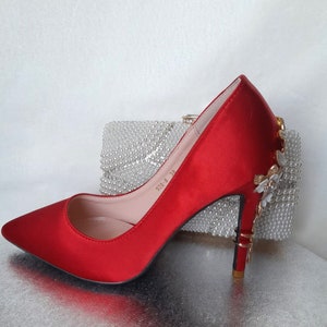 Red Satin Shoes for Bride or Bridesmaid With Floral Embellishment - Etsy