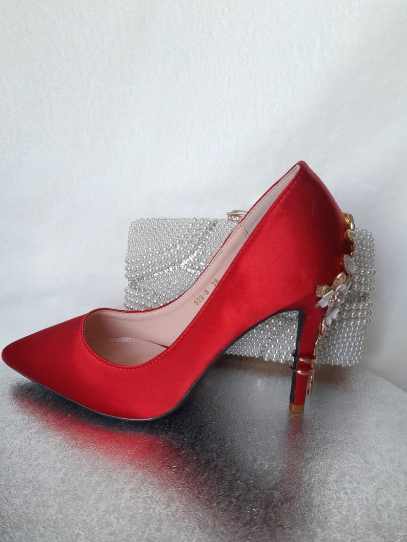 Red Satin Shoes for Bride or Bridesmaid With Floral Embellishment - Etsy
