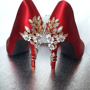 Red Satin Shoes for Bride or Bridesmaid With Floral Embellishment - Etsy