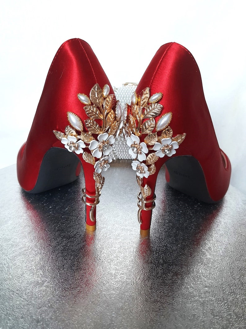 Red Satin Shoes for Bride or Bridesmaid With Floral Embellishment - Etsy