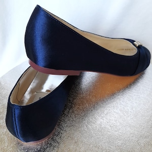 Stylish Navy Blue Satin Ballet Flats - Ideal for Bride, Bridesmaid, or ...