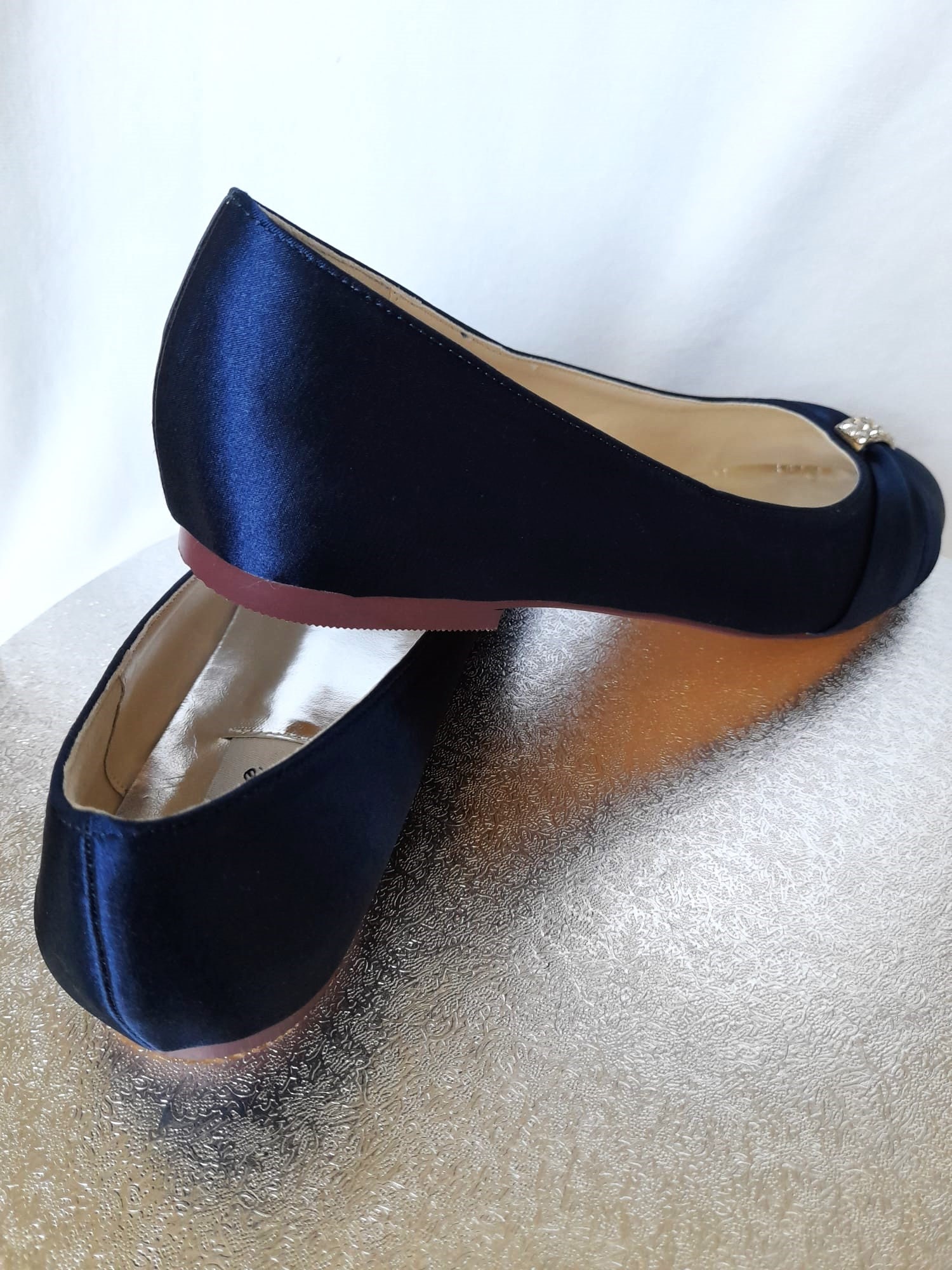 Stylish Navy Blue Satin Ballet Flats Ideal for Bride, Bridesmaid, or ...