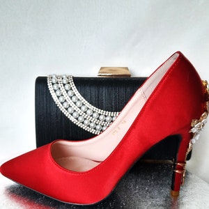 Red Satin Shoes for Bride or Bridesmaid With Floral Embellishment - Etsy