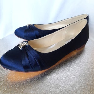 Stylish Navy Blue Satin Ballet Flats - Ideal for Bride, Bridesmaid, or ...
