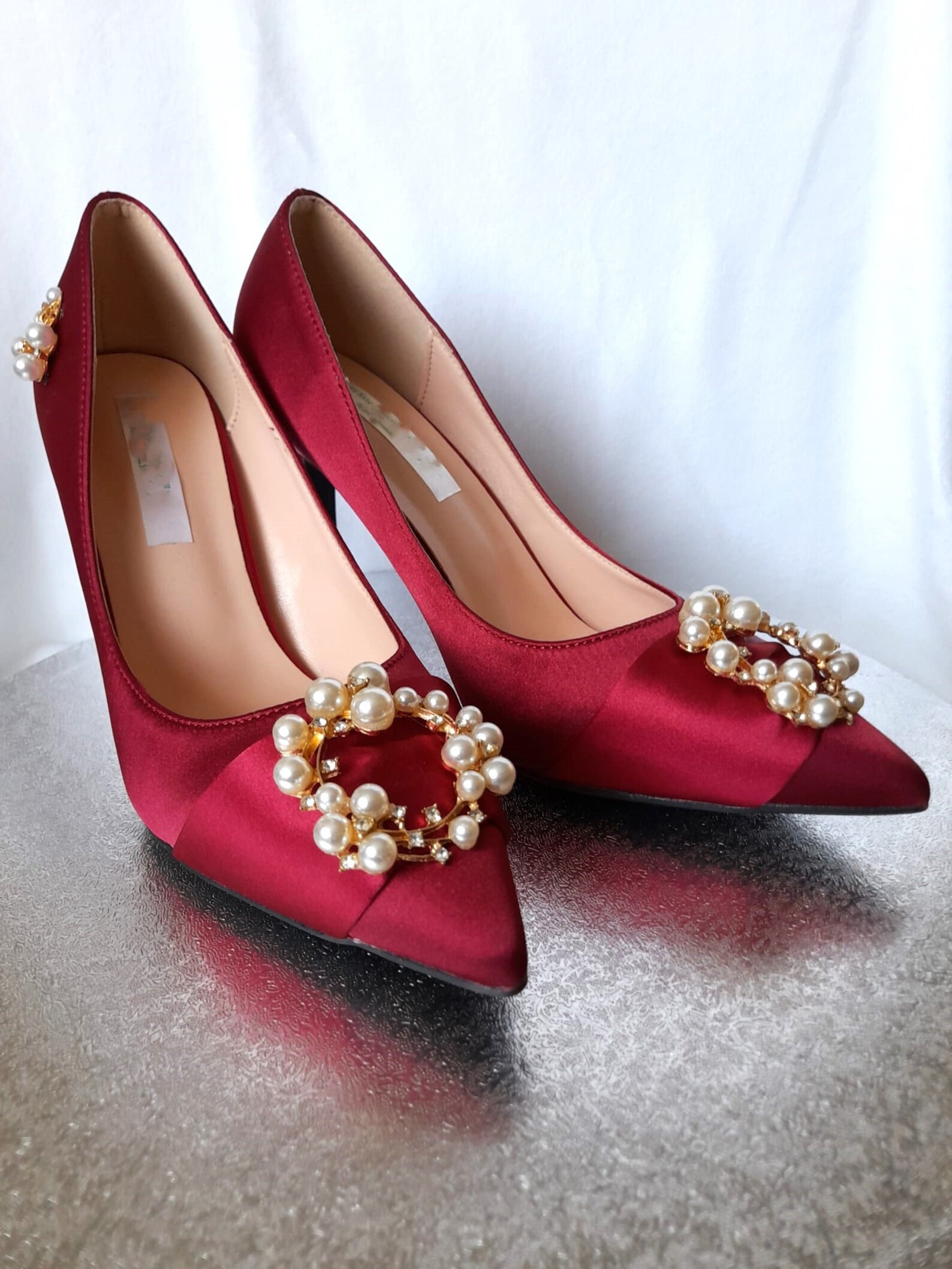 Stylish Burgundy Wine Red Satin Wedding Shoes for Bride or Bridesmaid ...