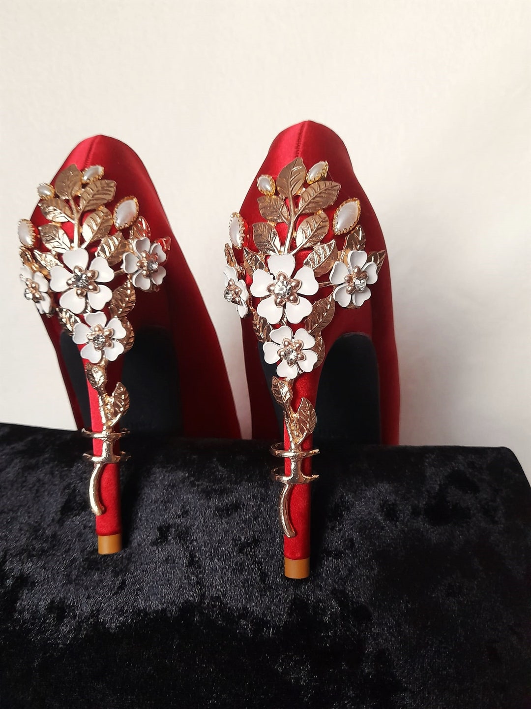 Red Satin Shoes for Bride or Bridesmaid With Floral Embellishment - Etsy