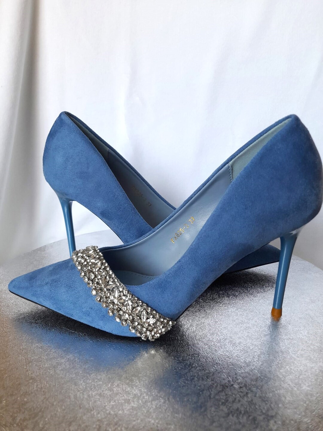 Glamorous Something Blue Suede Wedding Heels Adorned With Dazzling ...
