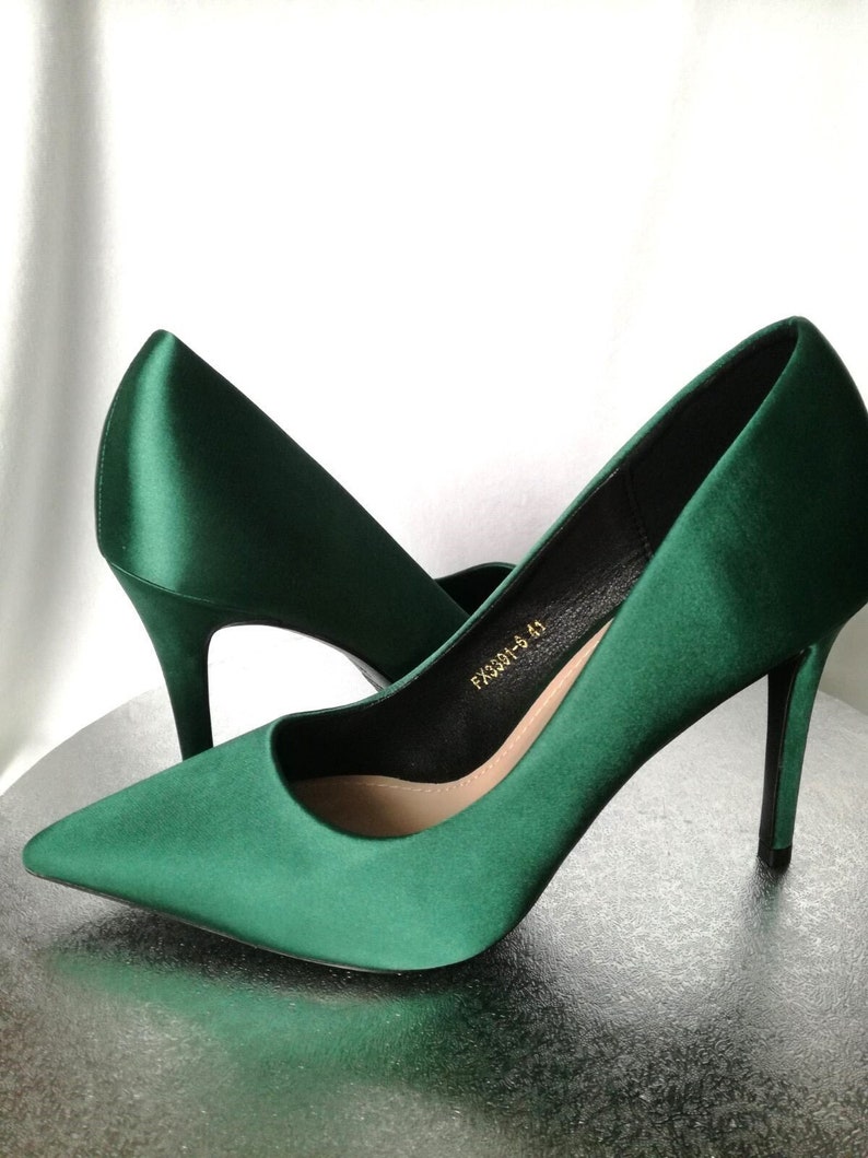 Emerald Green Satin Shoes for Bride or Bridesmaid -big Sizes Available ...