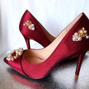 Stylish Burgundy Wine Red Satin Wedding Shoes for Bride or Bridesmaid ...