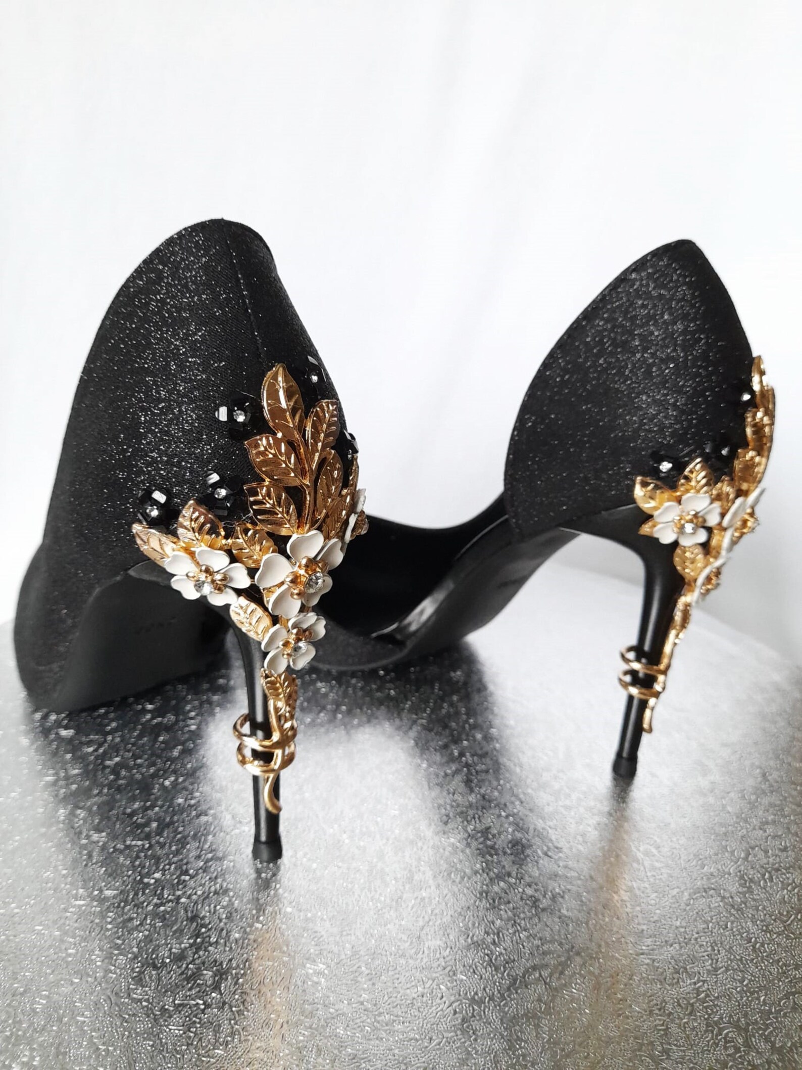Black Gothic Sparkling Glitter Shoes for Bride or Bridesmaid Elegant ...
