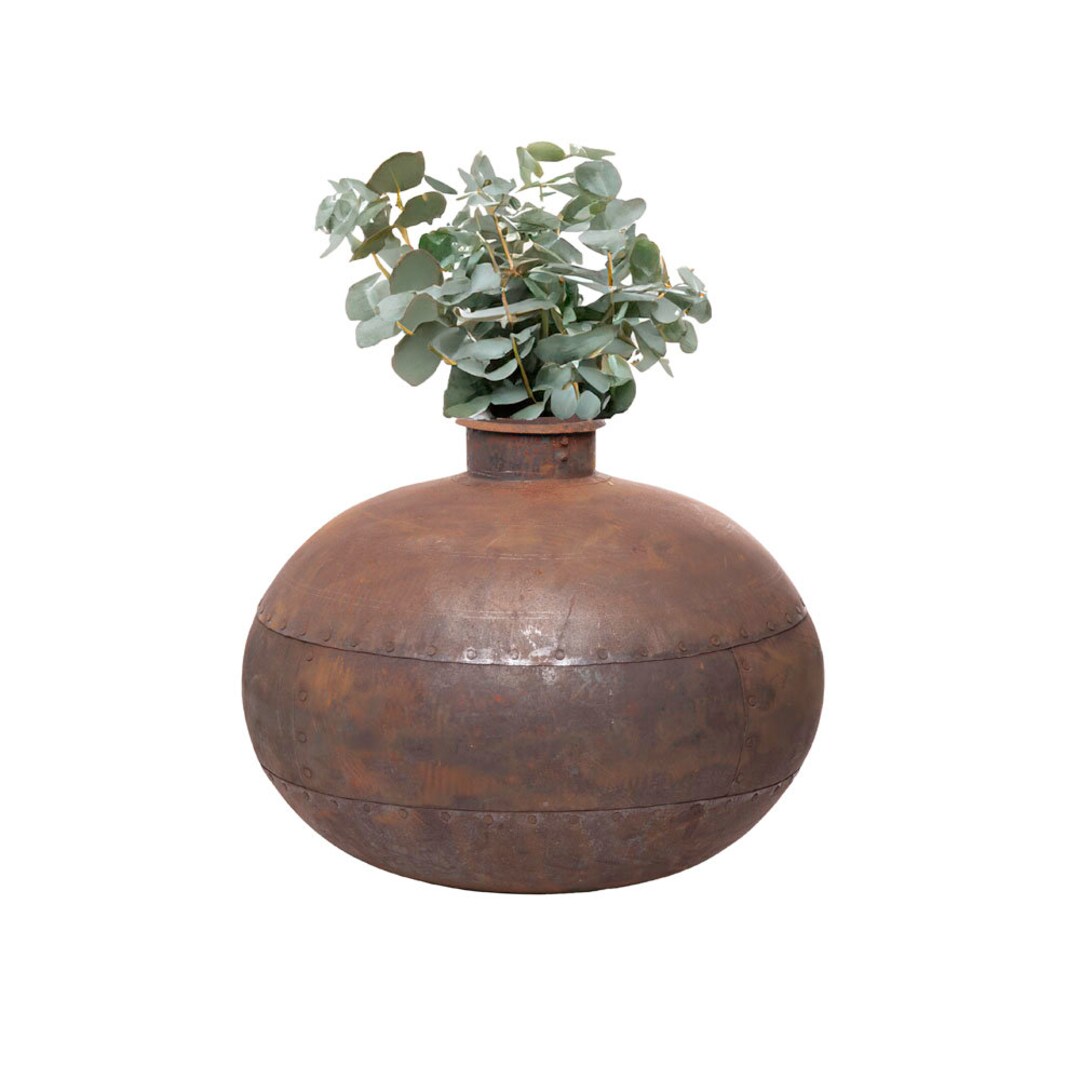 Handcrafted Indian Riveted Steel Pots - Rustic Industrial Planters ...